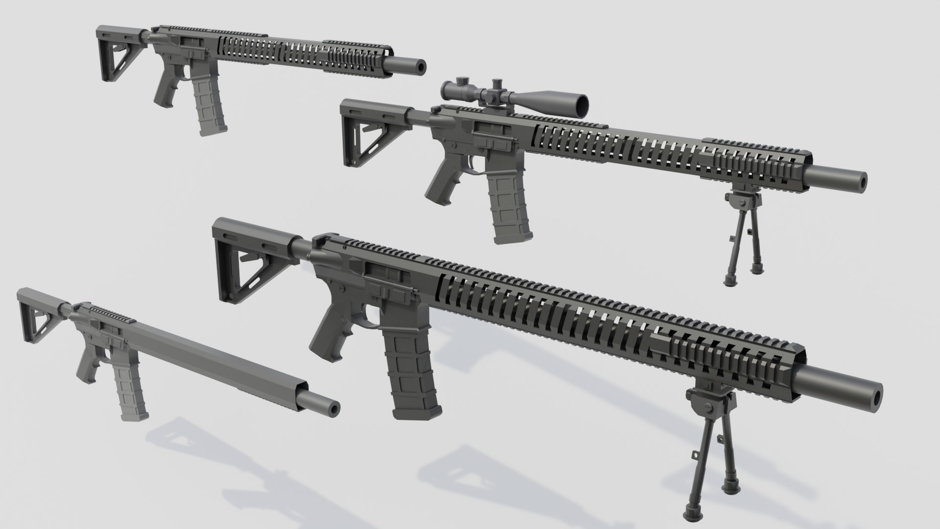 Set Of 4 Modified AR-15 DMR 3D Model - TurboSquid 2133316