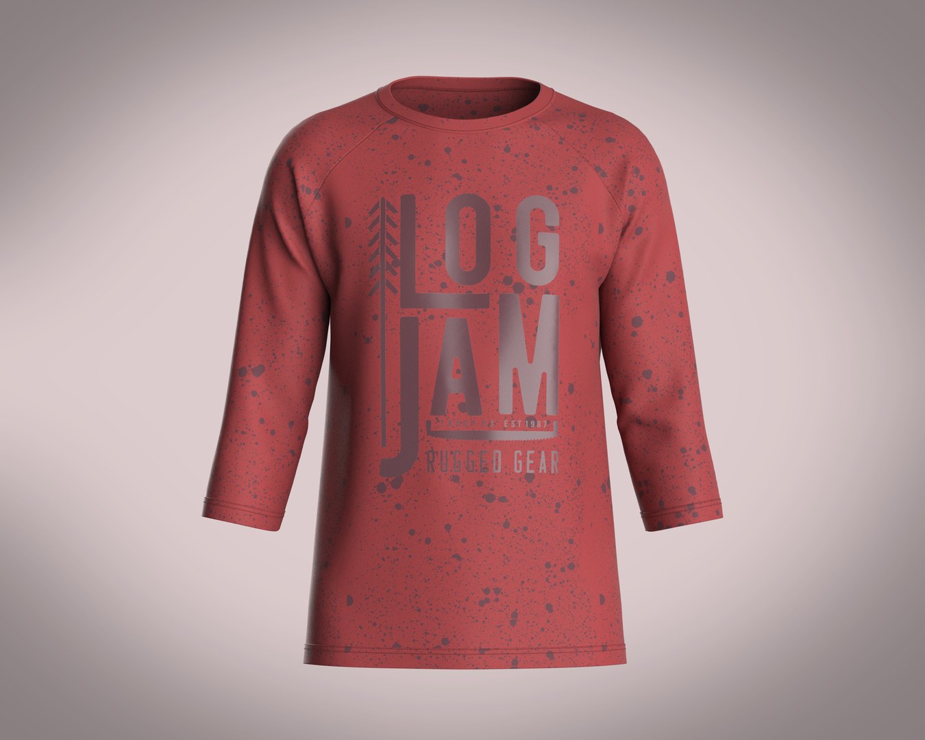 3D T-Shirt Three Quarter Sleeve-Log Jam model - TurboSquid 2100150