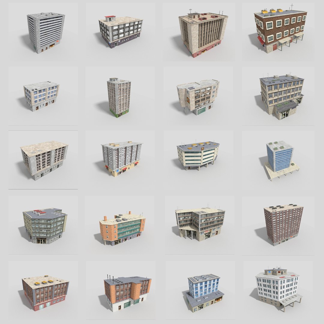 Pack 20 Buildings 3d Model