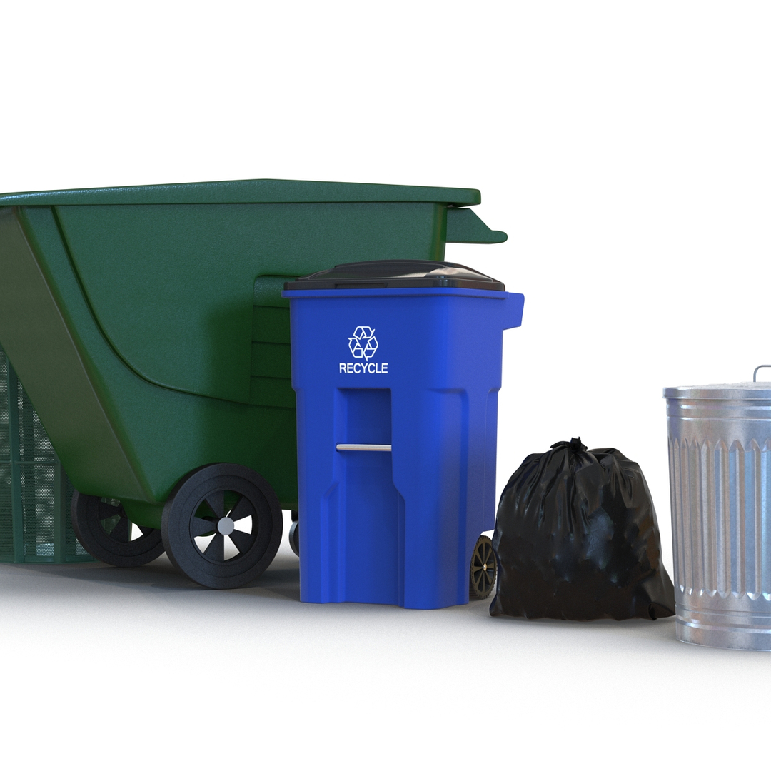 3d garbage cans 3 modeled
