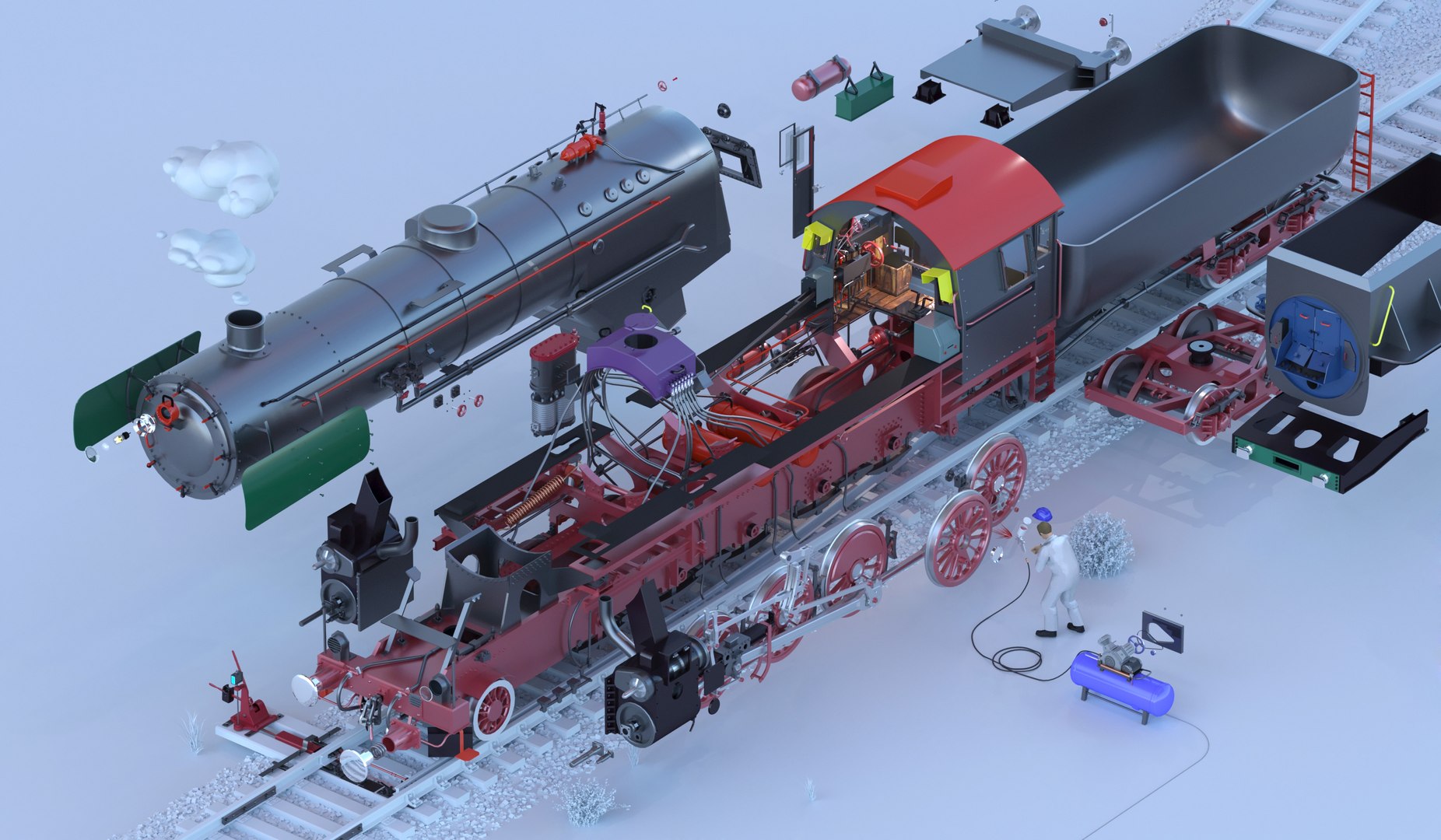 3D The Disassembled Steam Locomotive - TurboSquid 2170780