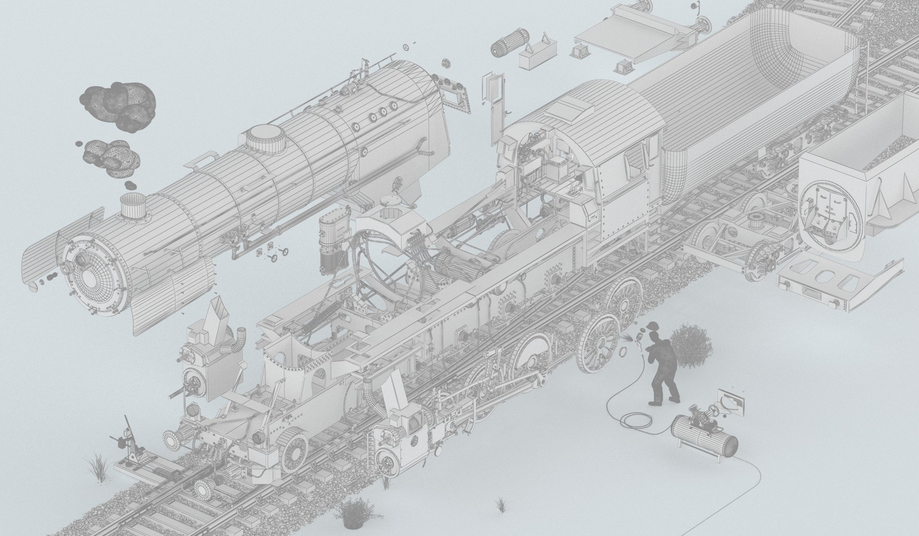 3D The Disassembled Steam Locomotive - TurboSquid 2170780