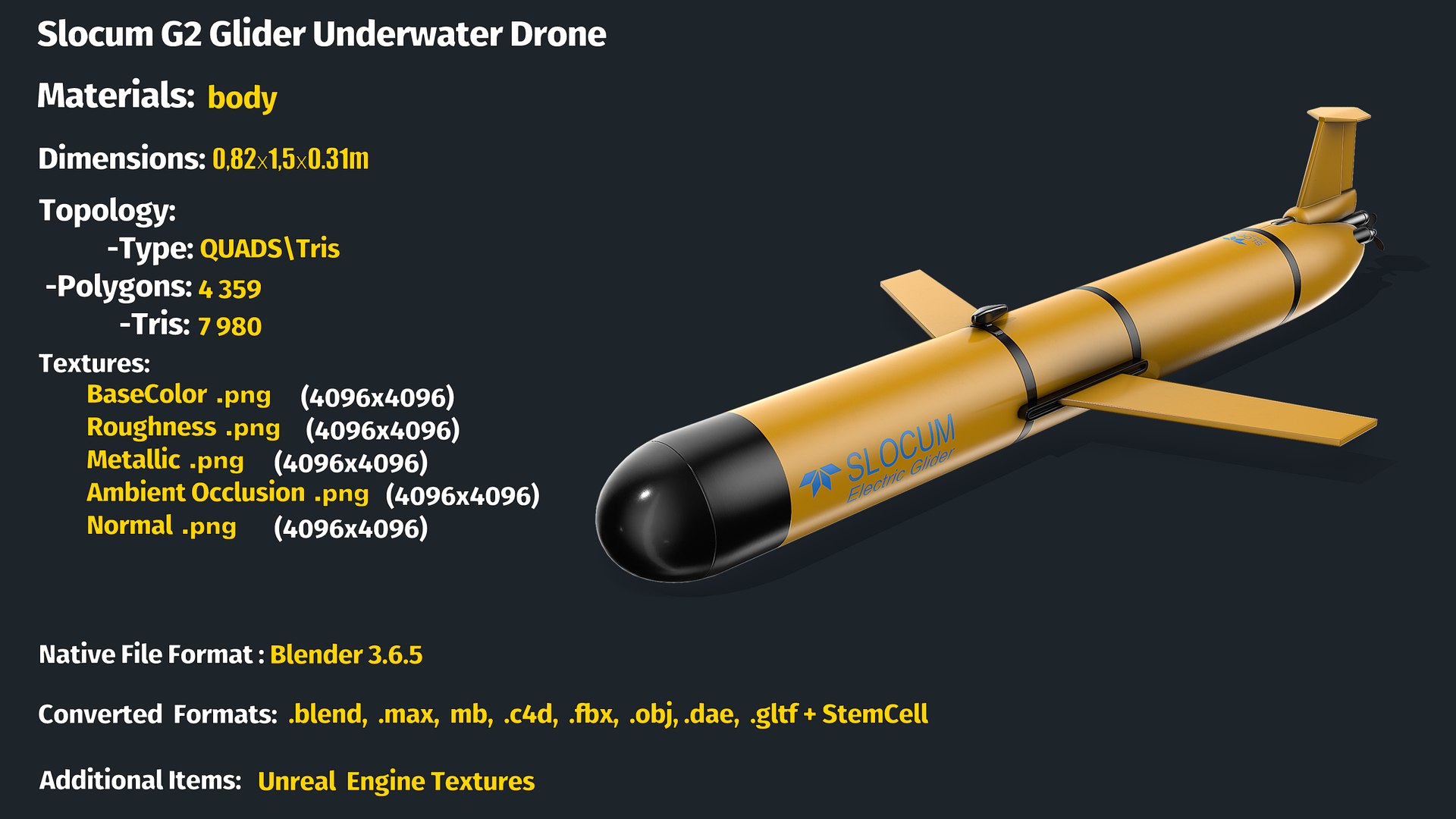 Slocum G2 Glider Underwater Drone 3D - TurboSquid 2158445