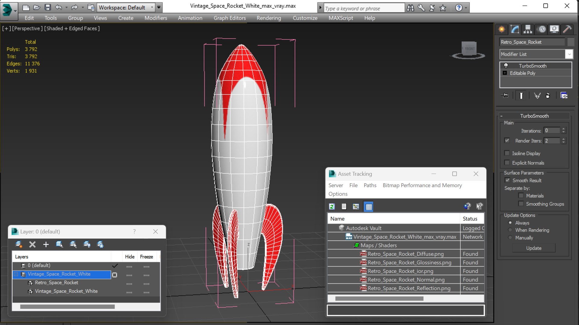Vintage Space Rocket White 3D Model - TurboSquid 2112676