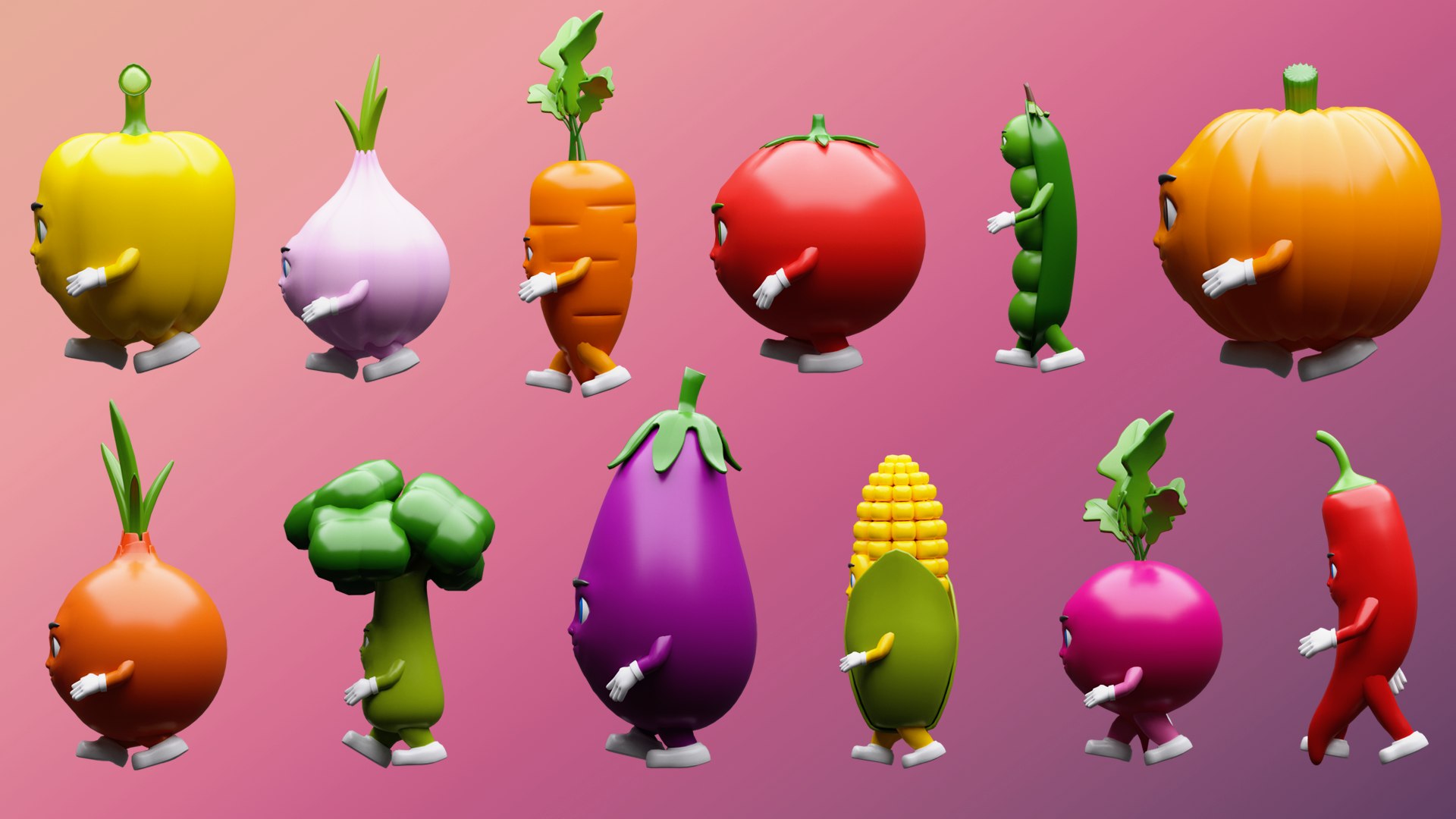 Cartoon Character Vegetables 3D Model - TurboSquid 2224454