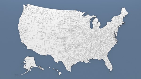 modelo 3d Mapa de los Estados Unidos de América con todos los condados ...
