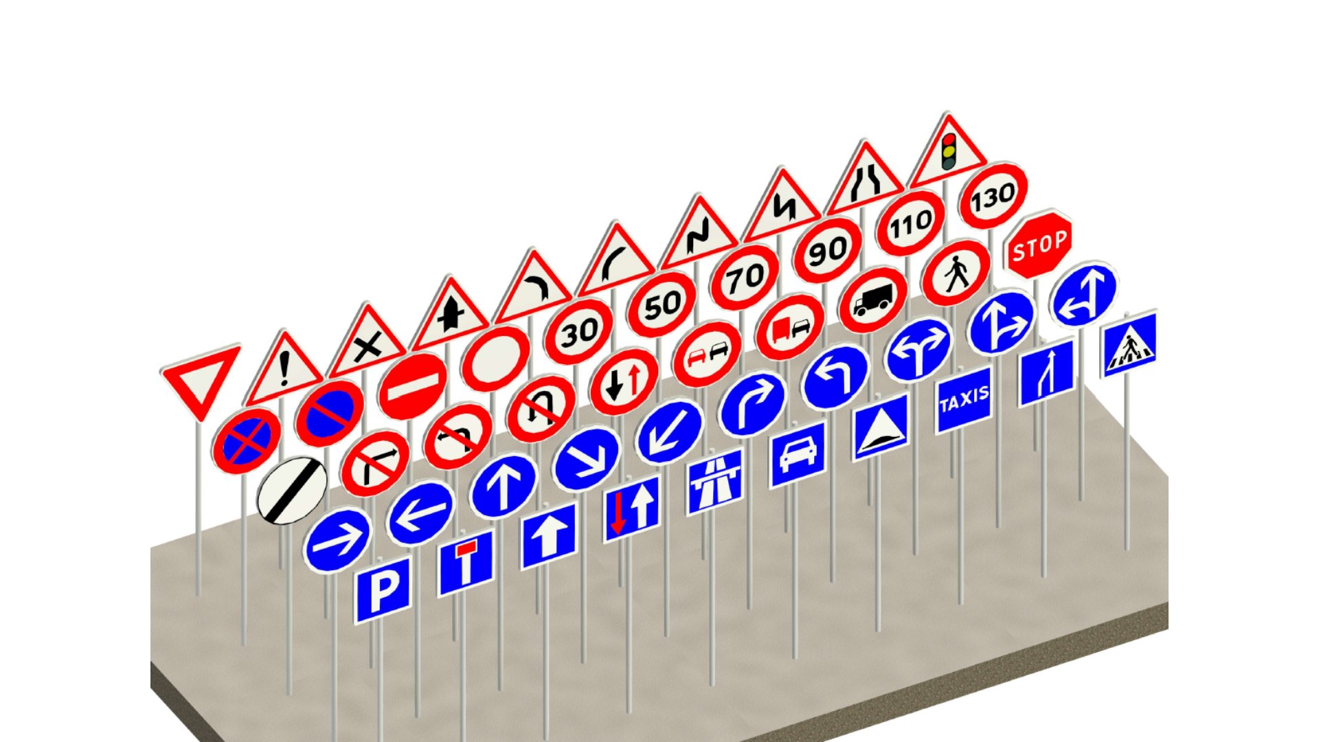3D Road Signs Pack 50 Realistic 3D Revit Families Europe Standard Model ...