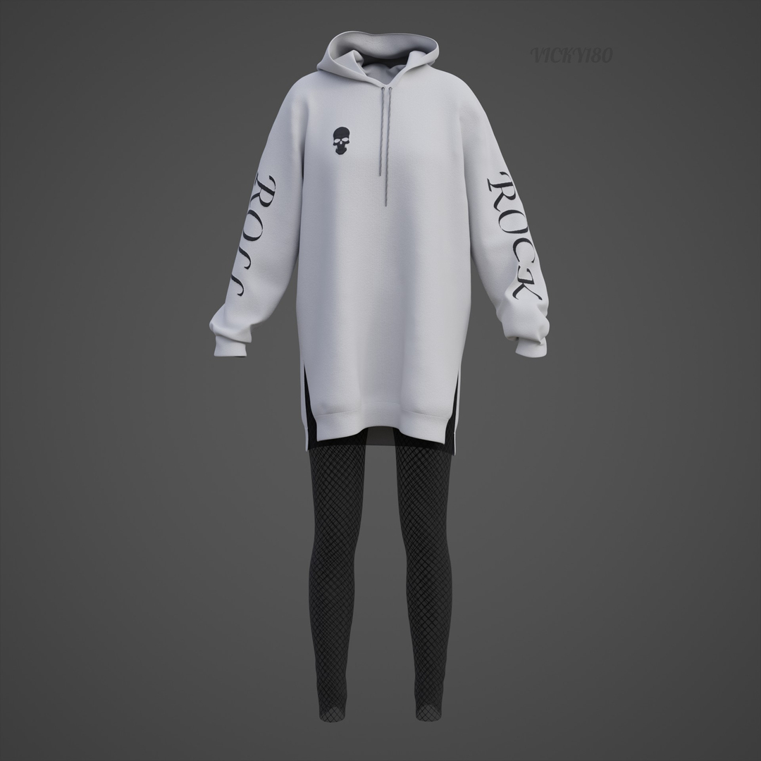 3D Model Goth Oversized Sweatshirts Fishnet Leggings Socks Clothing Set ...