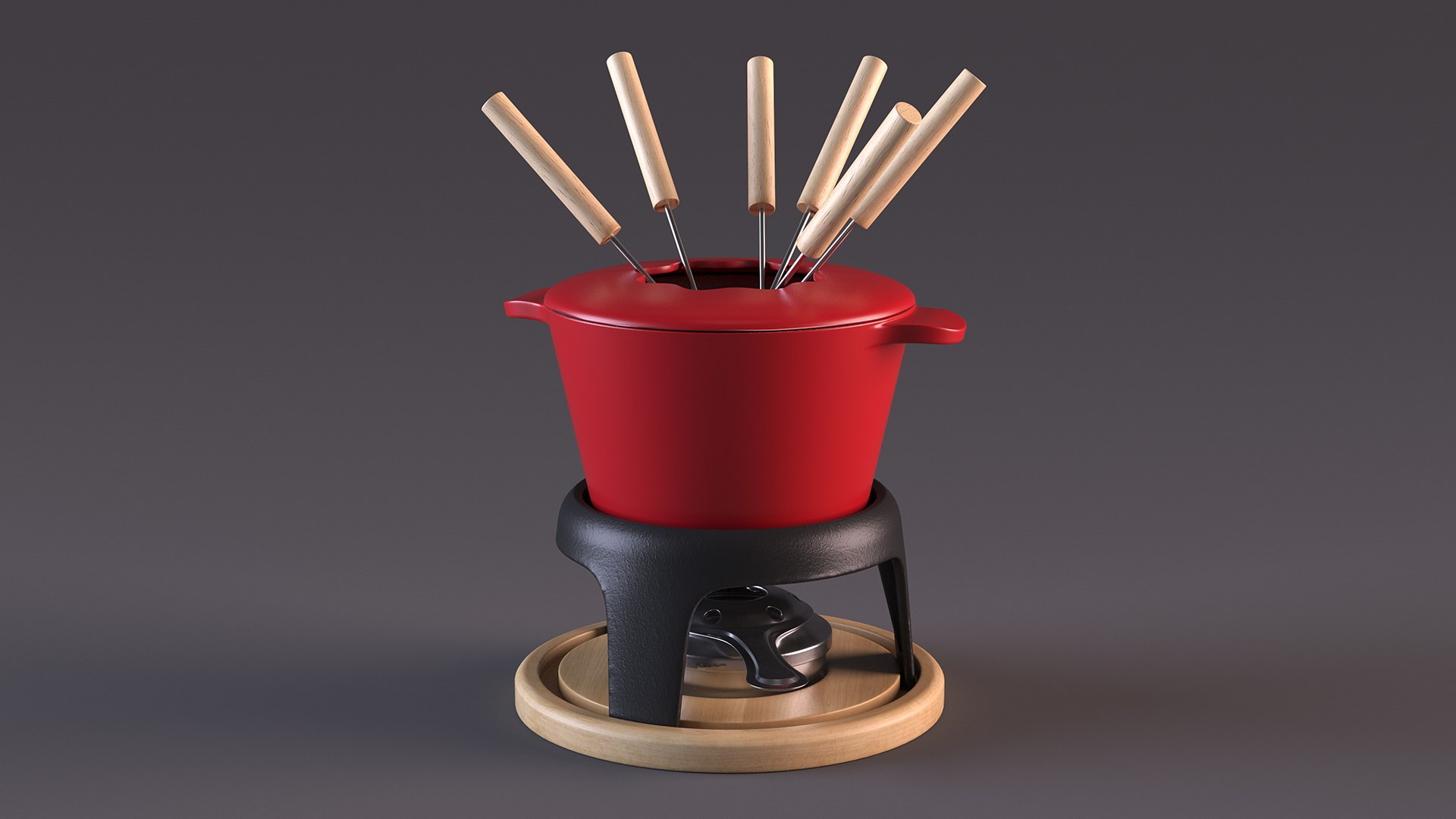 3D Red Cast Iron Fondue Set Model - TurboSquid 2141584