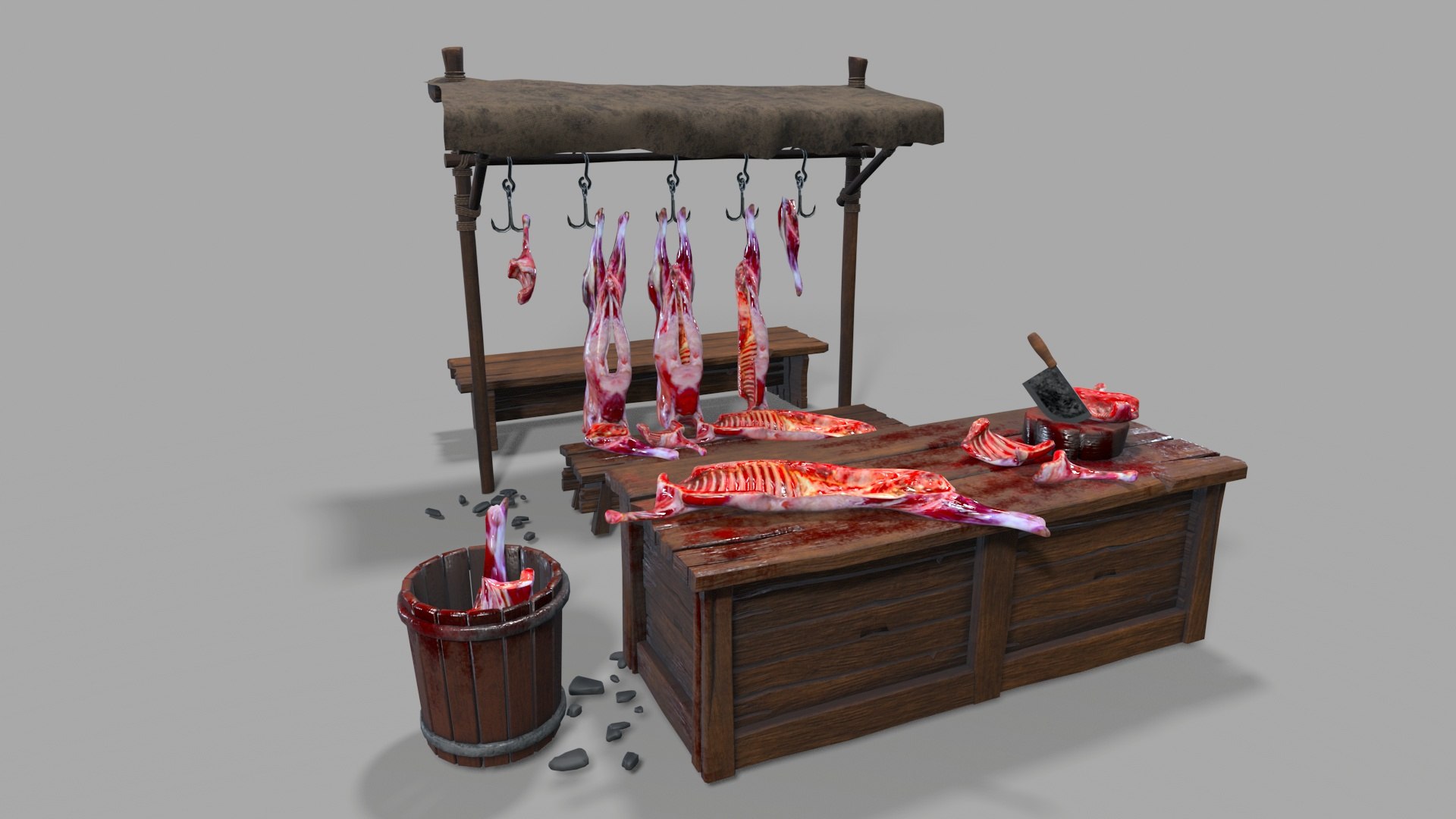 3D Medieval Style Meat Stall - TurboSquid 2238837