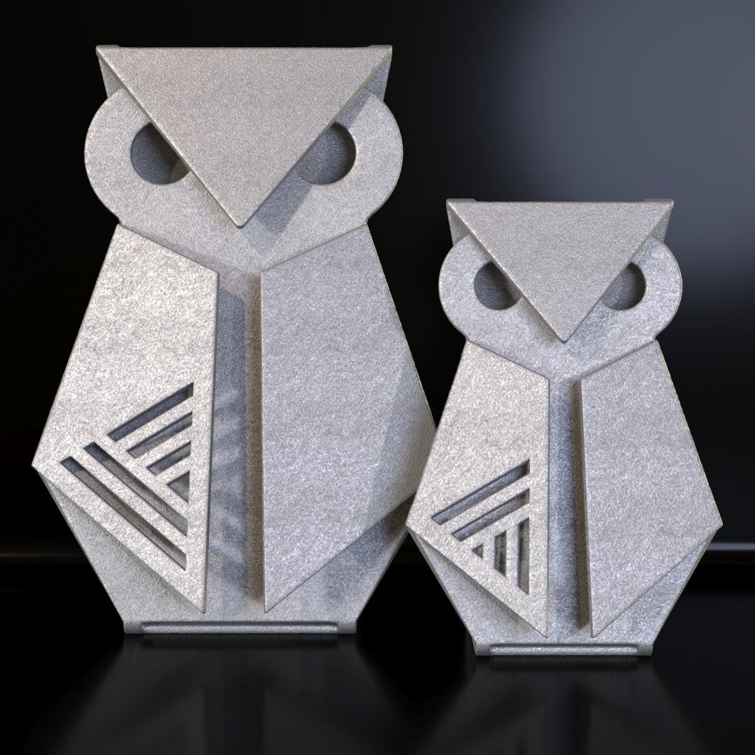 Owls - A Pair Of Abstract Origami Metal Figures 3D - TurboSquid 2260431