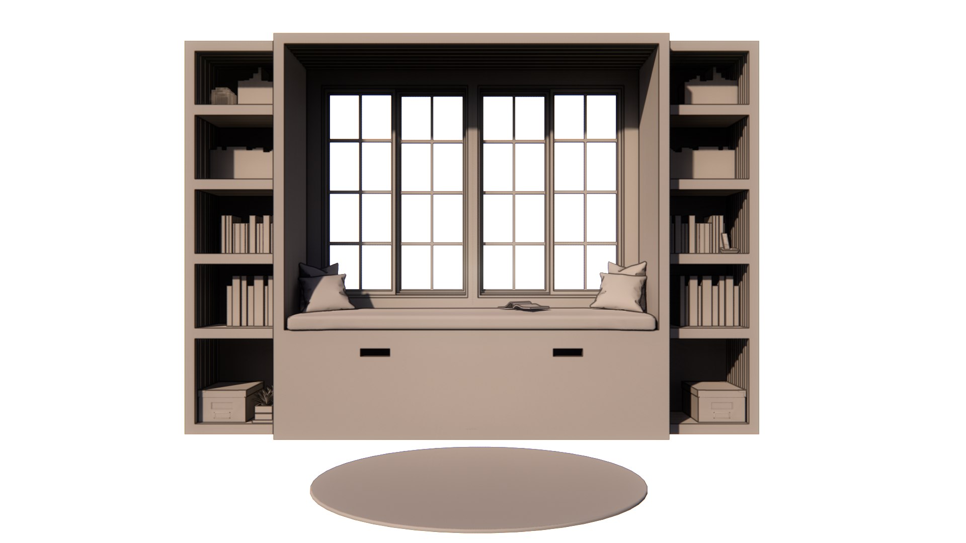 3D Model Window Seat And Bookshelves - TurboSquid 2049718