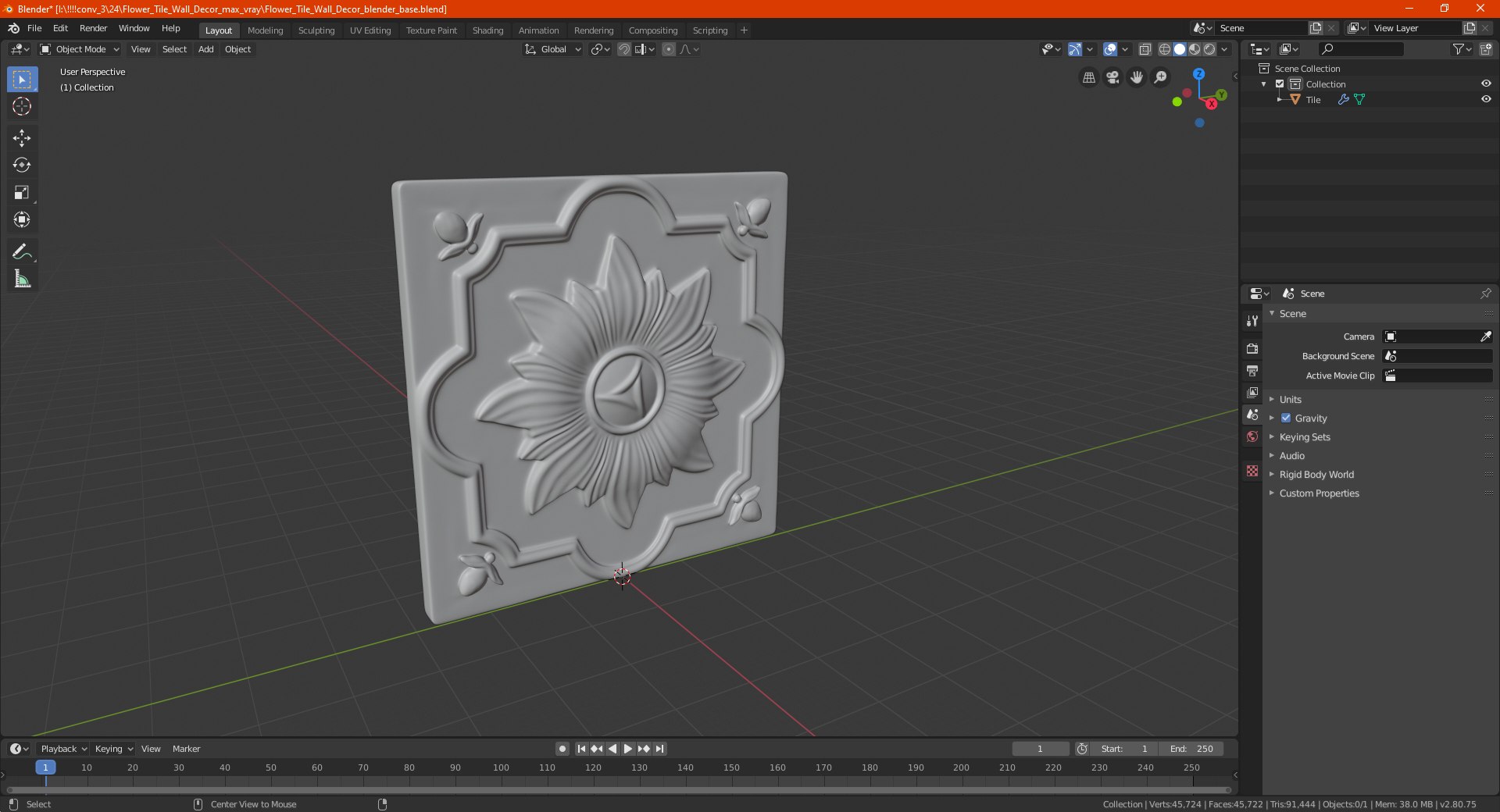 Flower Tile Wall Decor 3D Model - TurboSquid 1585215