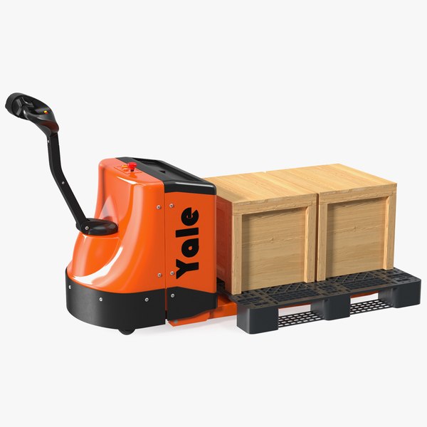 modelo 3d Transpaleta eléctrica Yale con cajas de madera preparadas ...