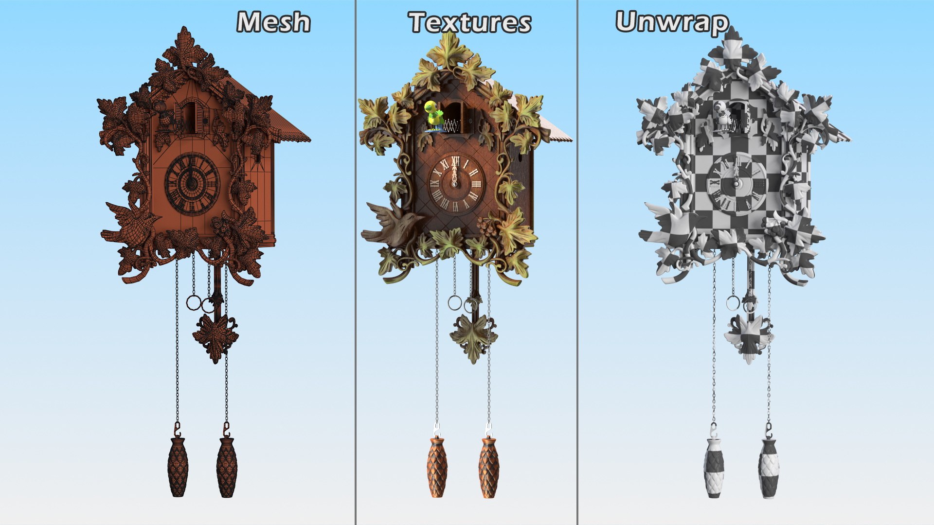 3D model Colored Wooden Cuckoo Clock - TurboSquid 1902454
