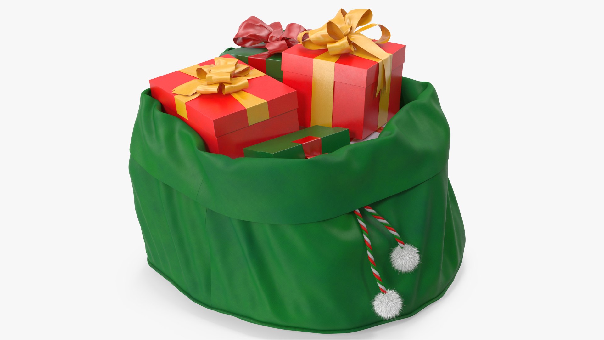 3D Santa Claus Open Green Bag With Gifts - TurboSquid 2206532
