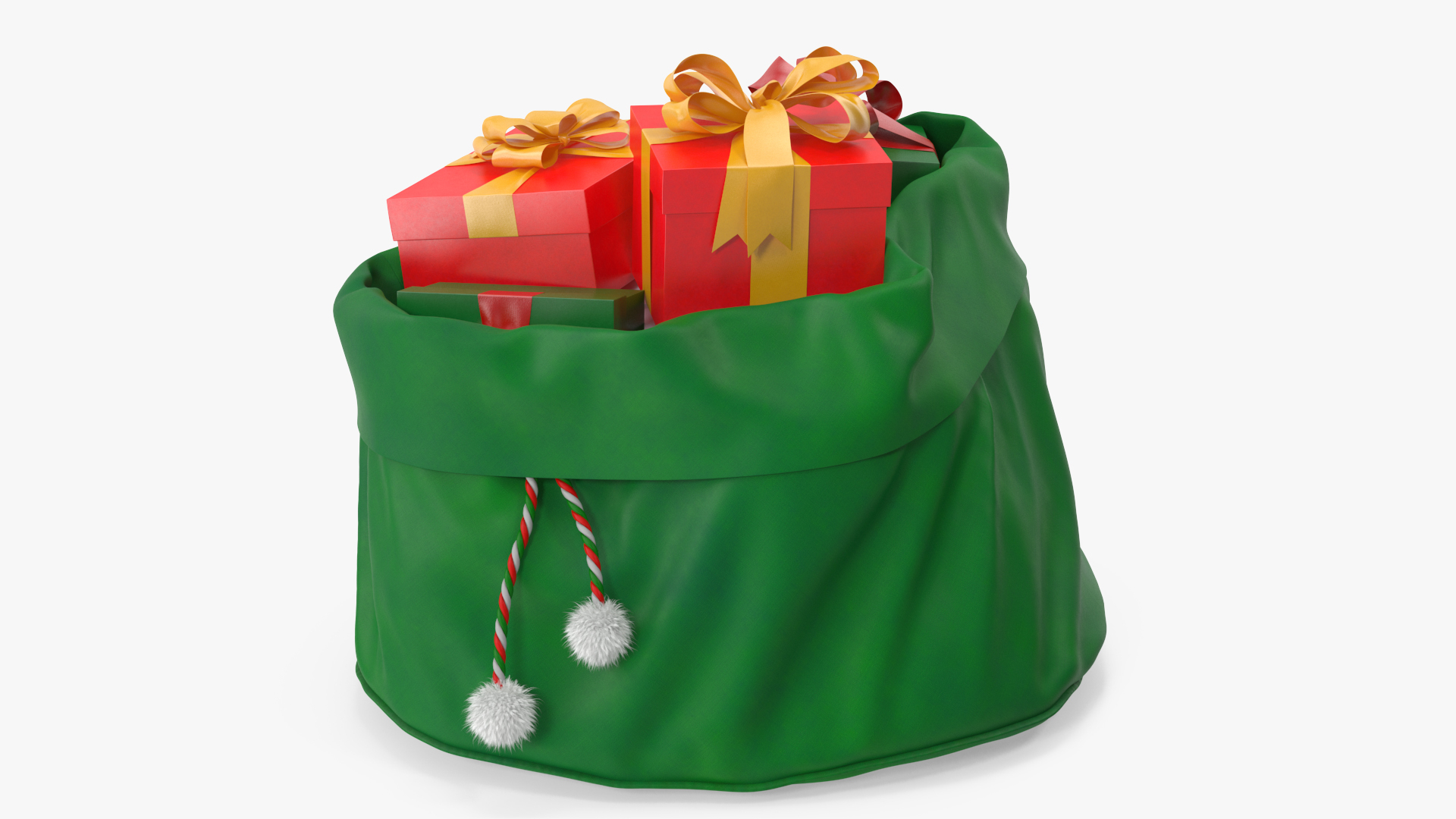 3D Santa Claus Open Green Bag With Gifts - TurboSquid 2206532