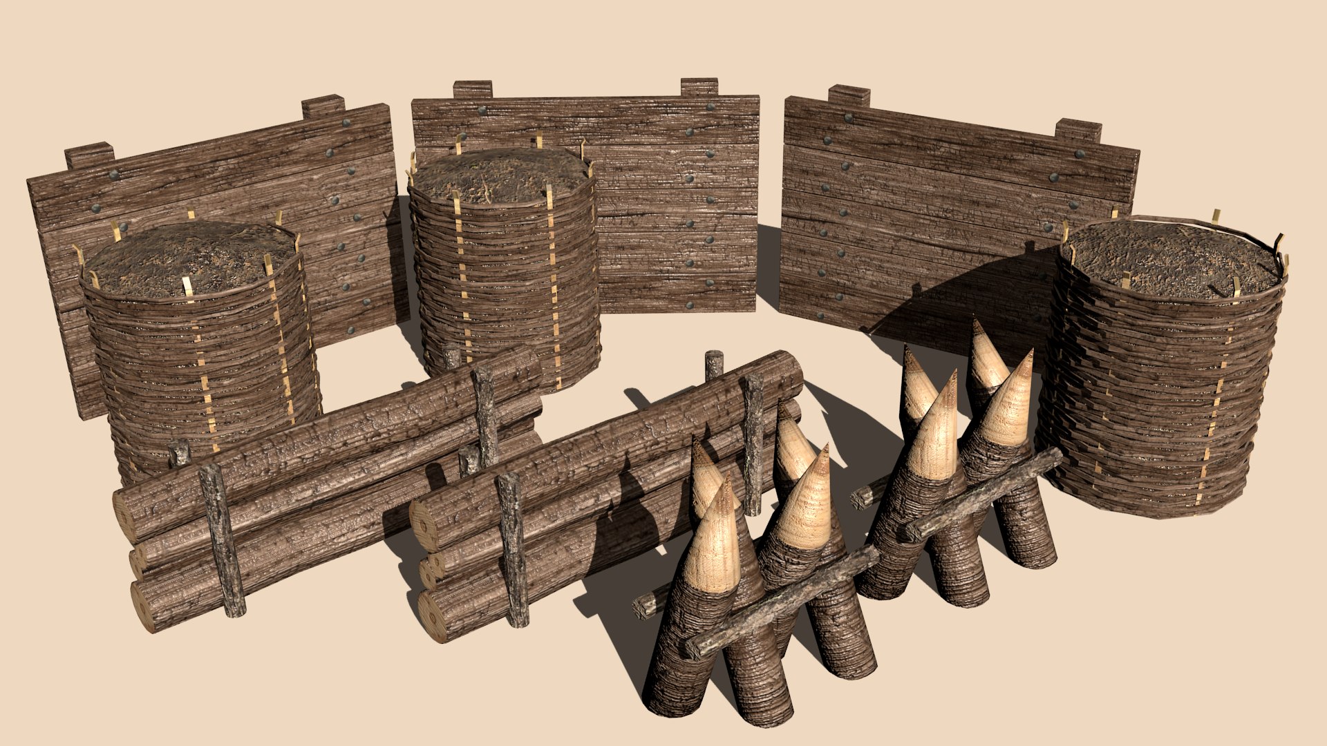 Wooden Barriers Wall 3ds