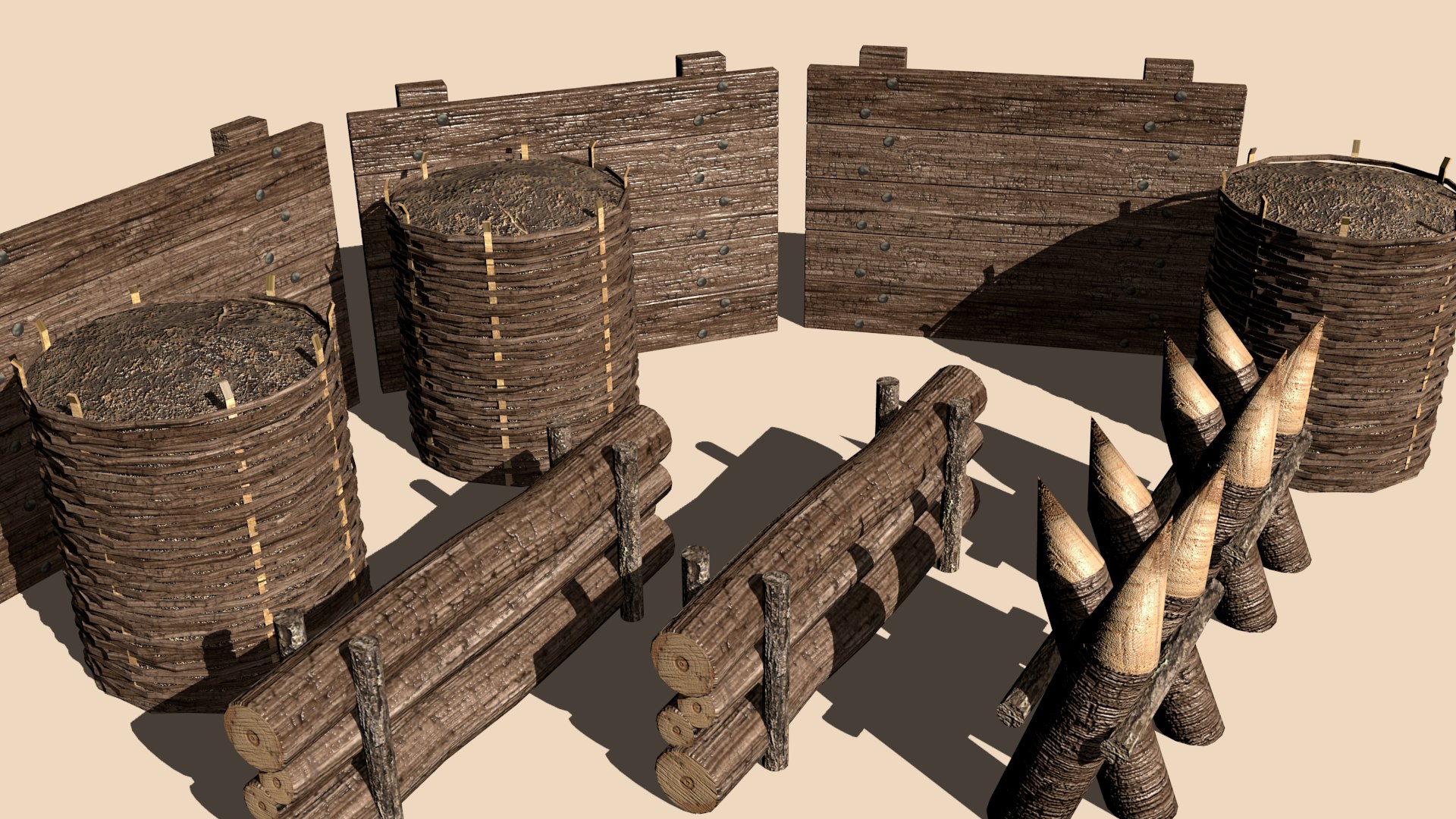 Wooden Barriers Wall 3ds