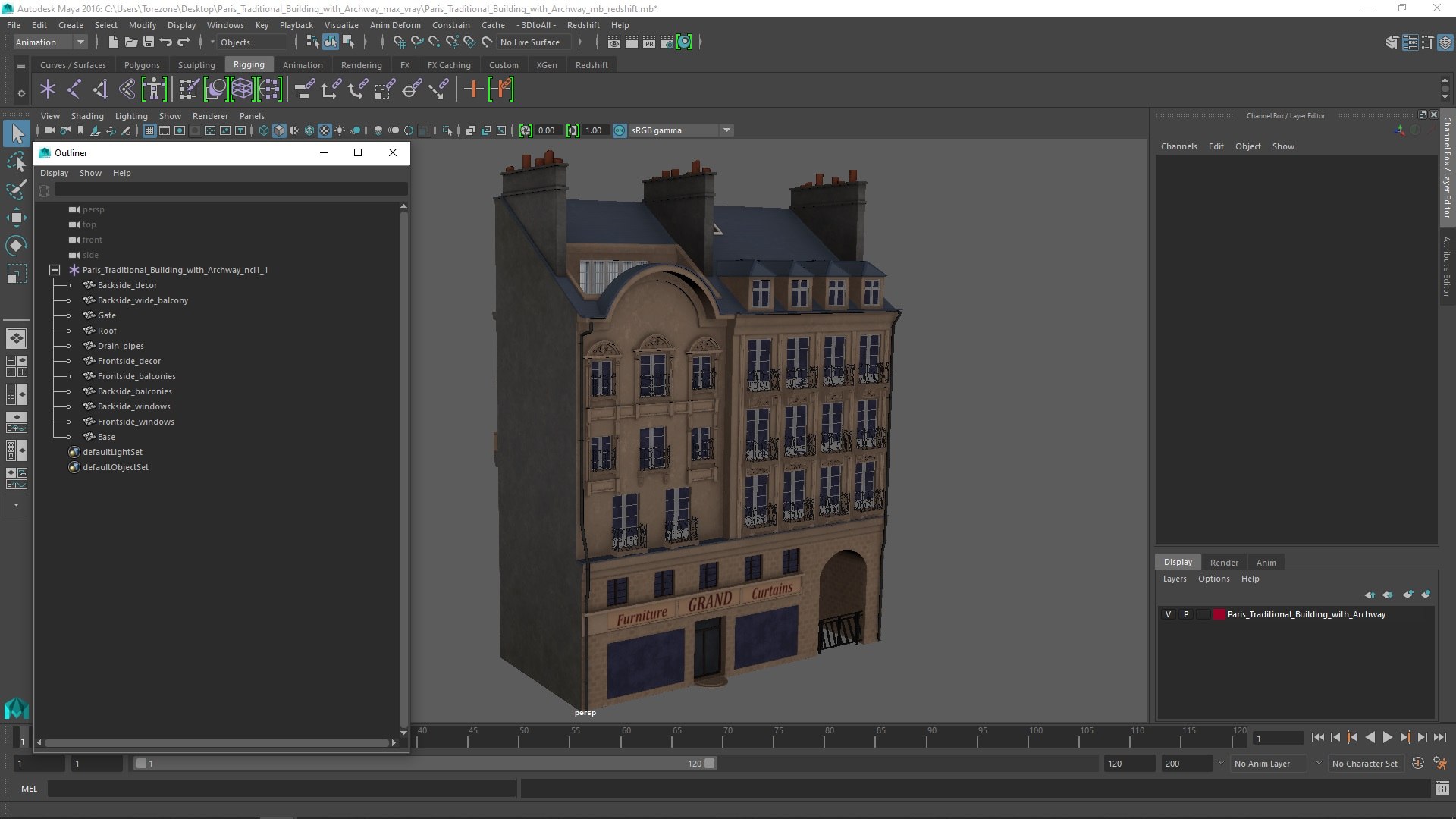 3D Model Paris Traditional Building With Archway - TurboSquid 2284553