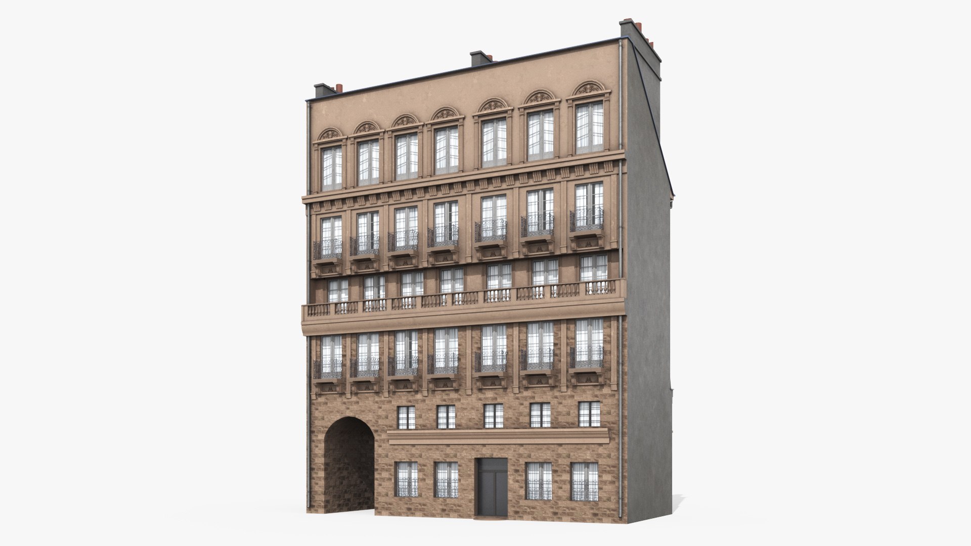 3D Model Paris Traditional Building With Archway - TurboSquid 2284553