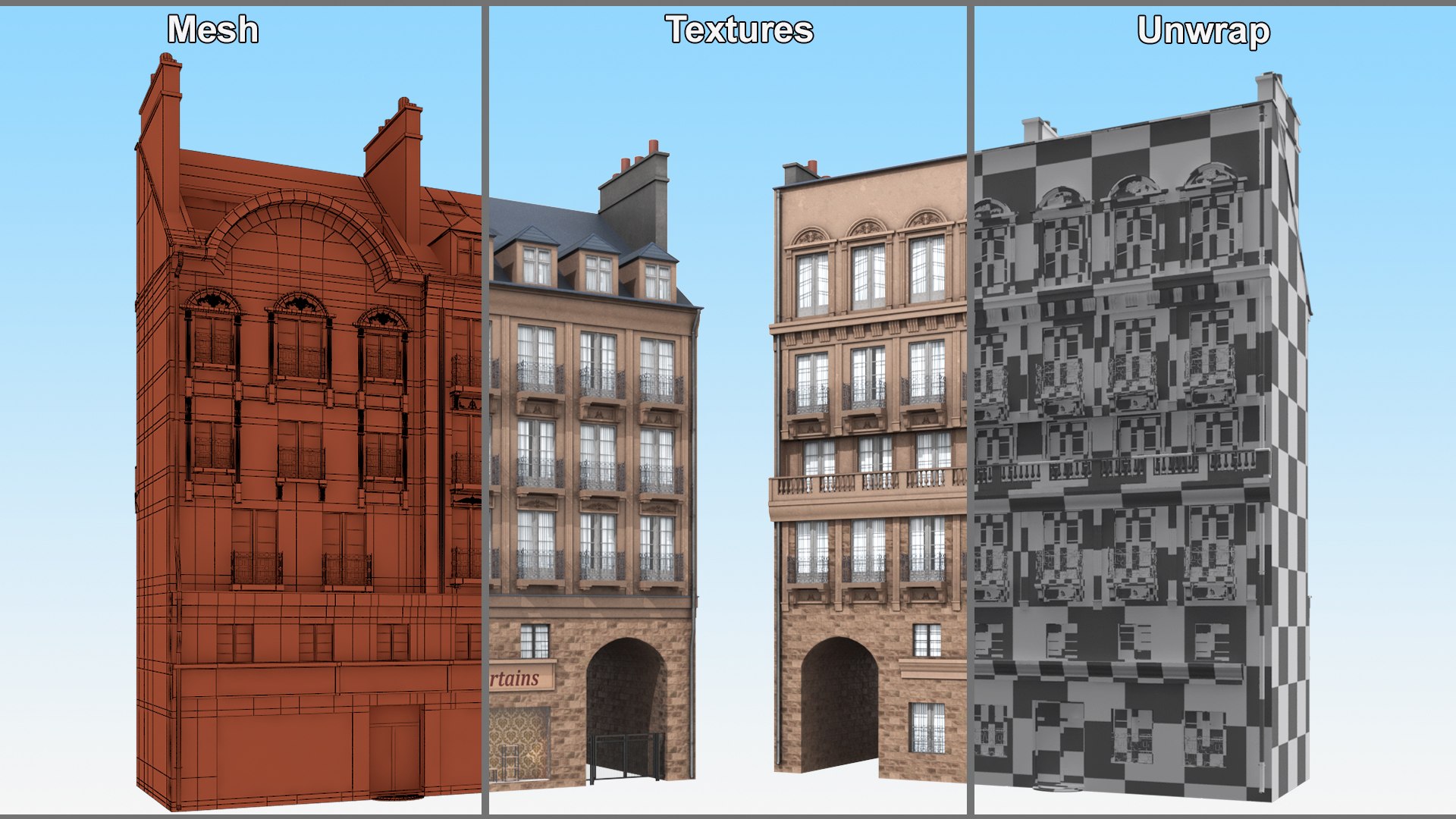 3D Model Paris Traditional Building With Archway - TurboSquid 2284553
