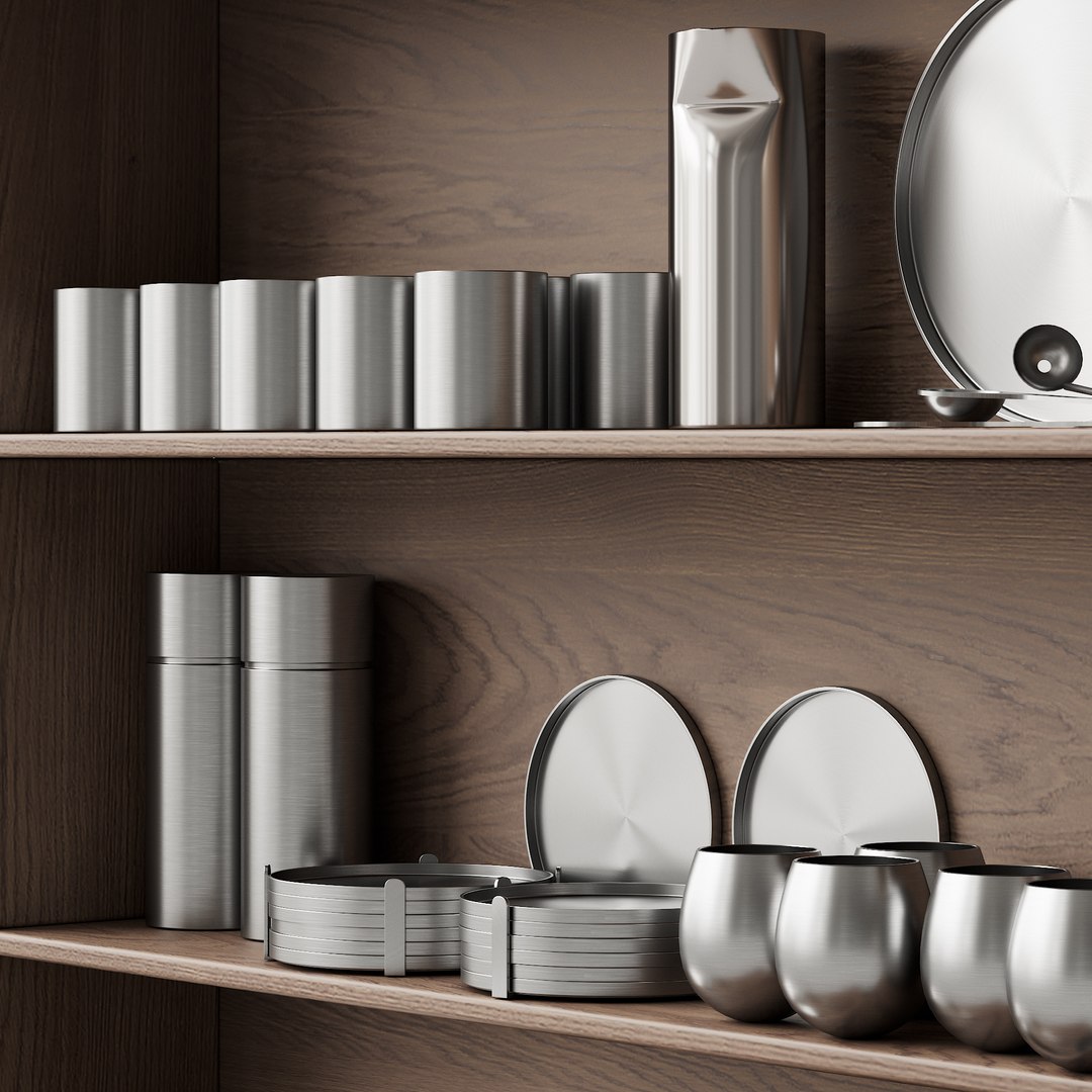 059 Kitchen decor set DISHES aluminium 01 3D - TurboSquid 1782633