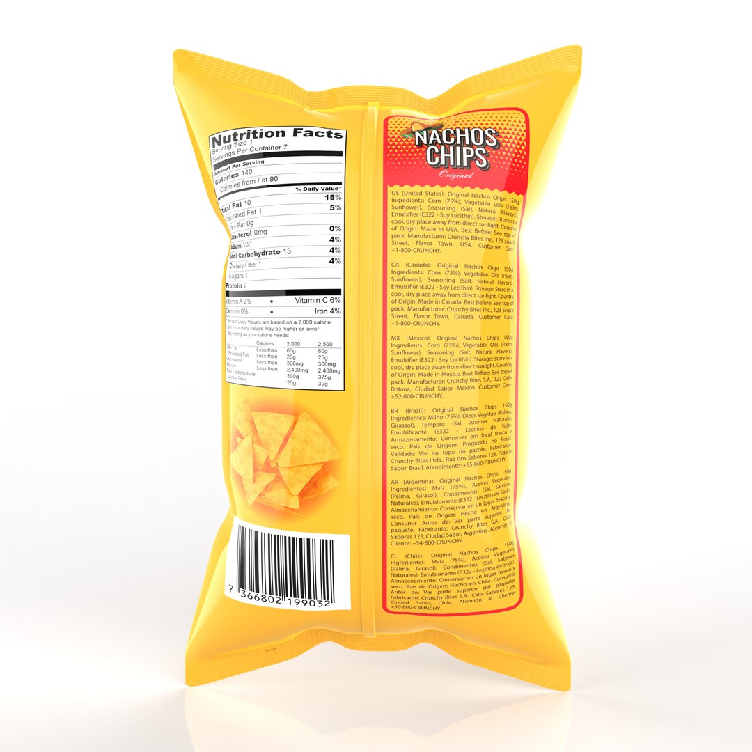 Nachos Chips Bag Packaging Model For Snack Branding 3D - TurboSquid 2332518