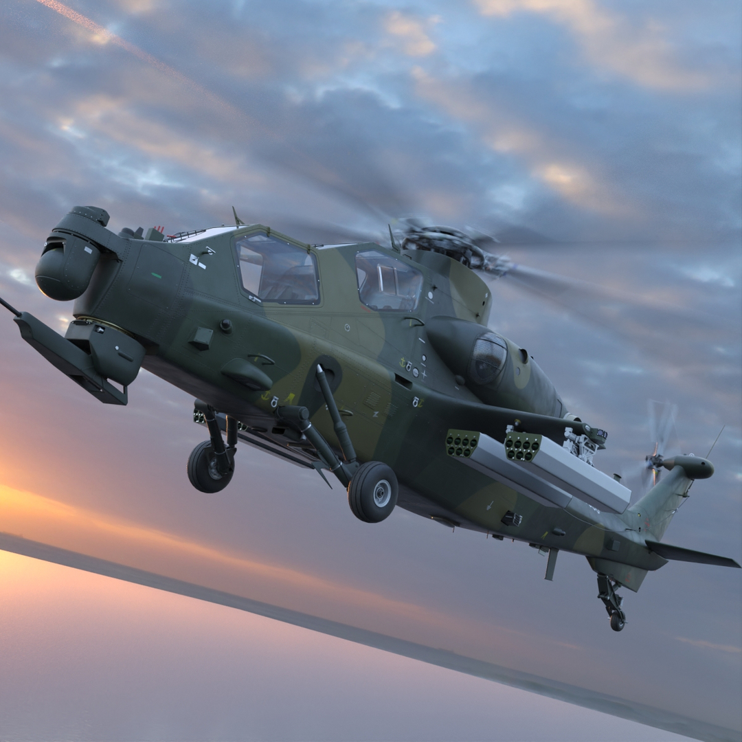 3D модель Вертолёт Changhe Z-10 с ракетами Fire Snake 70A, оснащённый ...