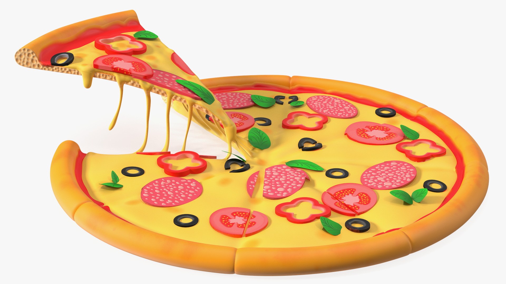 3D Cartoon Pizza with One Slice Taken - TurboSquid 2042294
