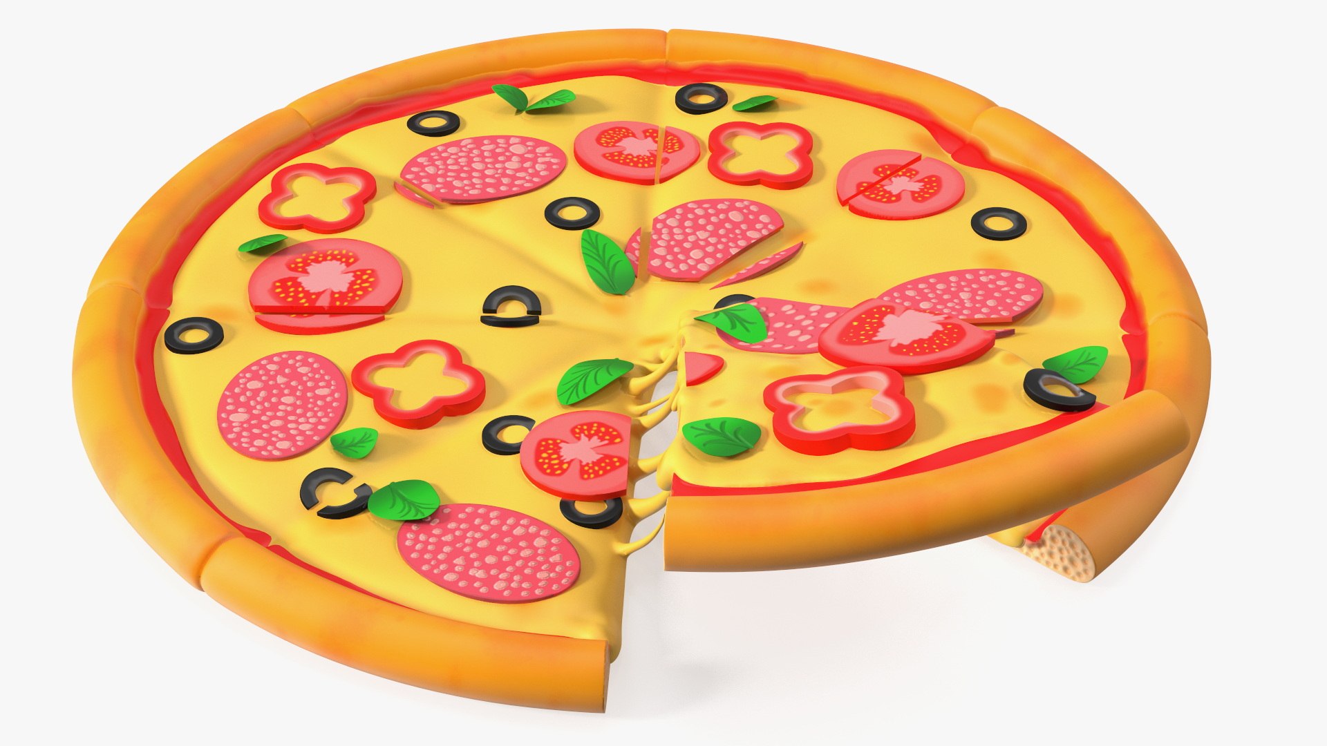 3D Cartoon Pizza with One Slice Taken - TurboSquid 2042294