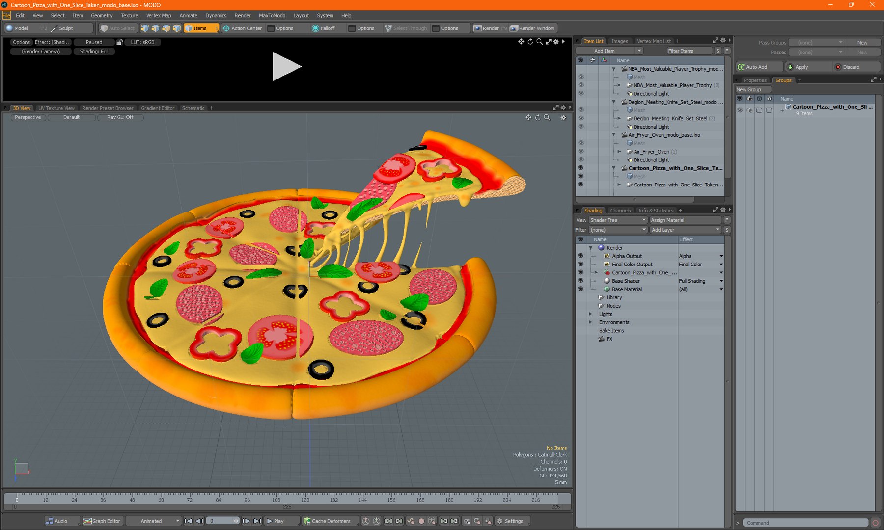 3D Cartoon Pizza With One Slice Taken - TurboSquid 2042294