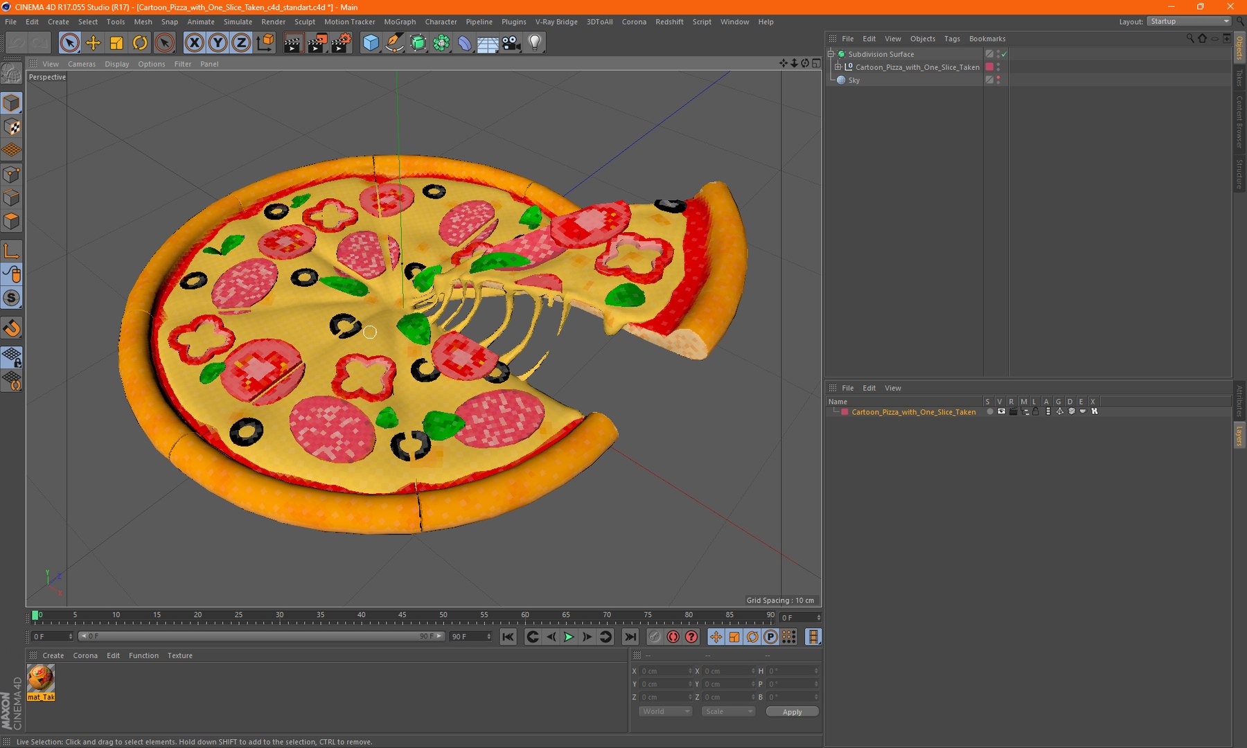 3D Cartoon Pizza with One Slice Taken - TurboSquid 2042294