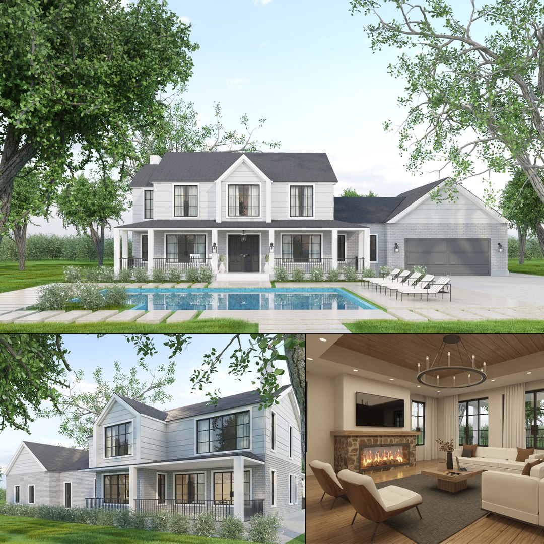 Modern Farmhouse Cottage Exterior and Interior model - TurboSquid 2161100
