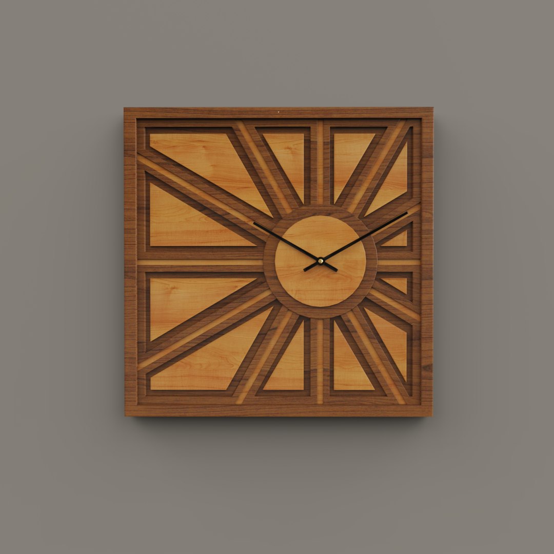 3D model wall clock assymetric sun wood DIY - TurboSquid 2128426