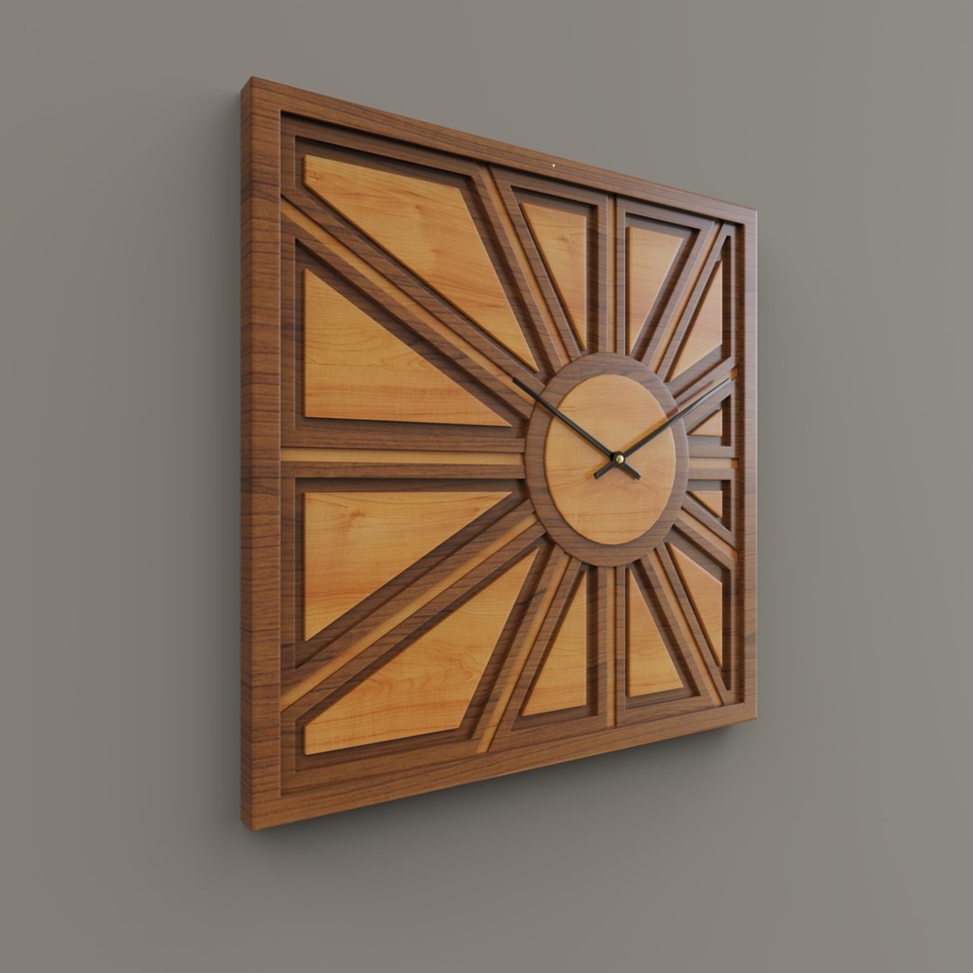 3D model wall clock assymetric sun wood DIY - TurboSquid 2128426