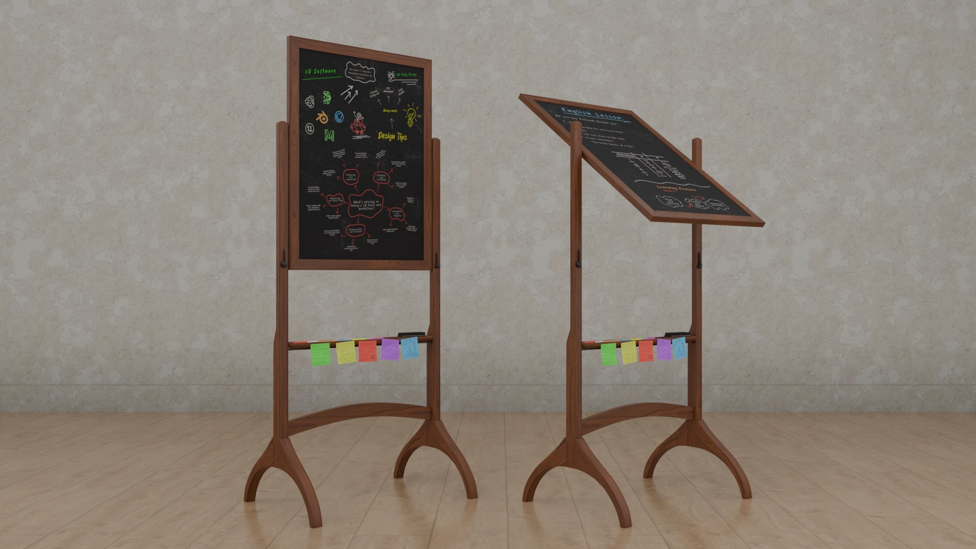Customizable Double-Sided Wooden Blackboard Tall Writing Board 3D Model ...