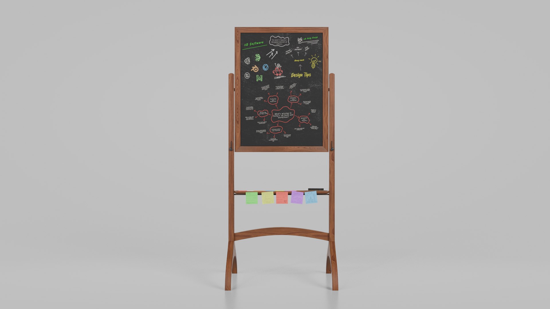 Customizable Double-Sided Wooden Blackboard Tall Writing Board 3D Model ...