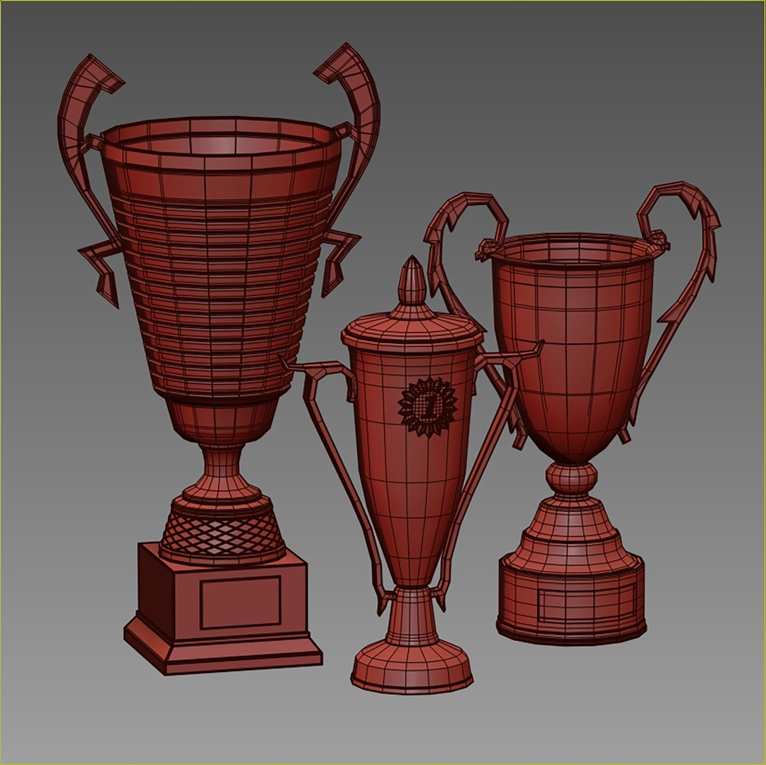 Sports Award Cup Trophy Set Of Three Cups 3D - TurboSquid 2111699