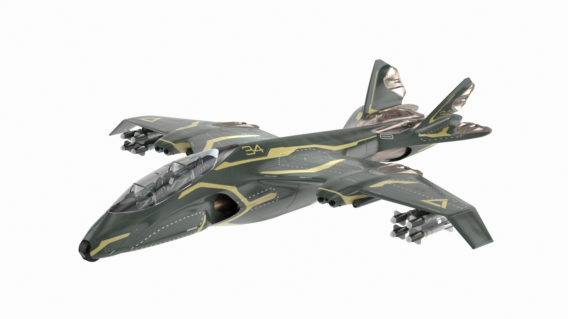 Sci Fi Green Military Fighter Jet 3D Model - TurboSquid 2299975