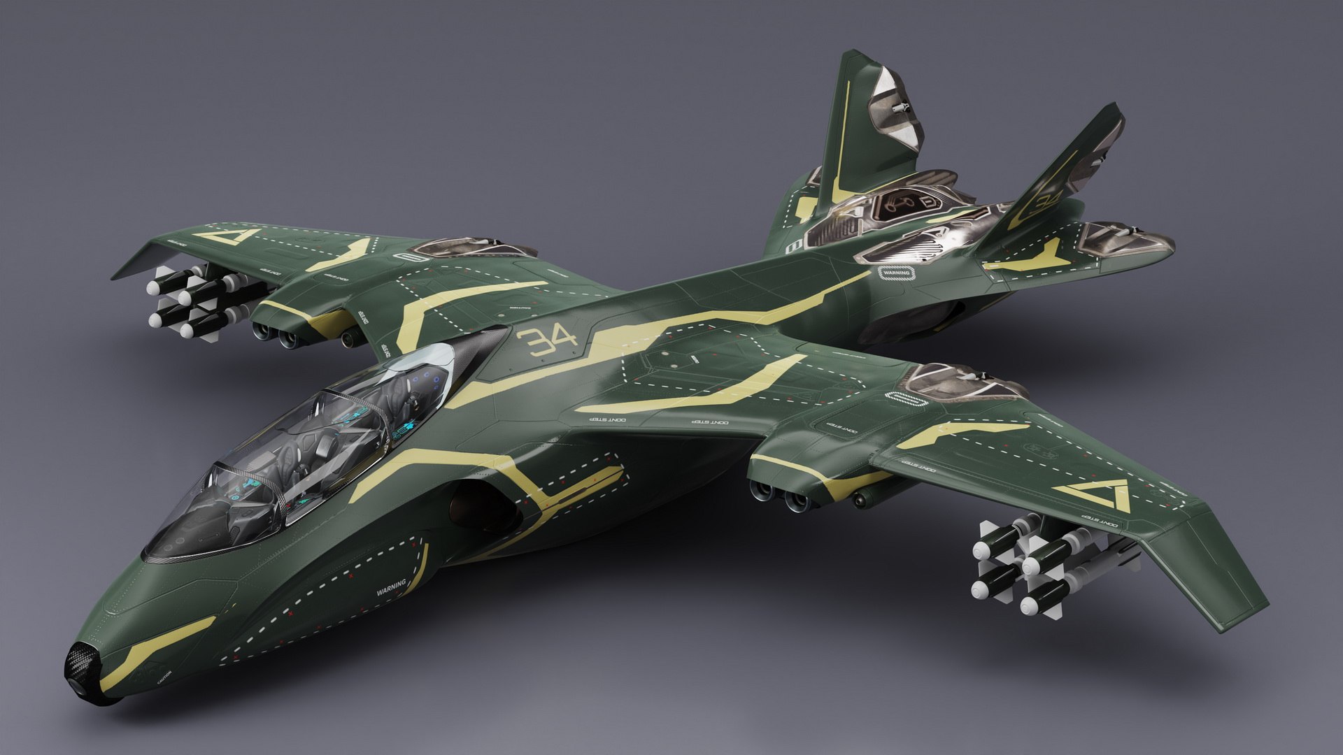 Sci Fi Green Military Fighter Jet 3D Model - TurboSquid 2299975