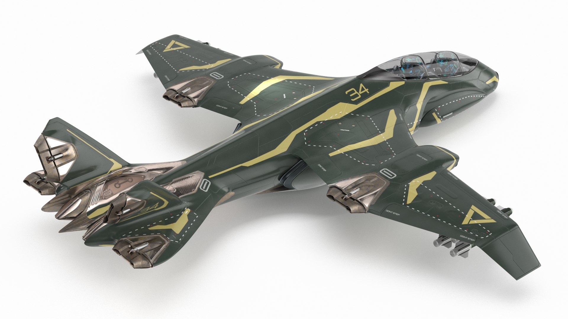 Sci Fi Green Military Fighter Jet 3D Model - TurboSquid 2299975