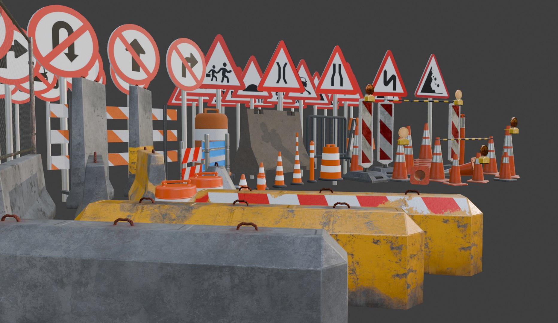 3D Traffic Cones And Warning Signs - TurboSquid 2521095