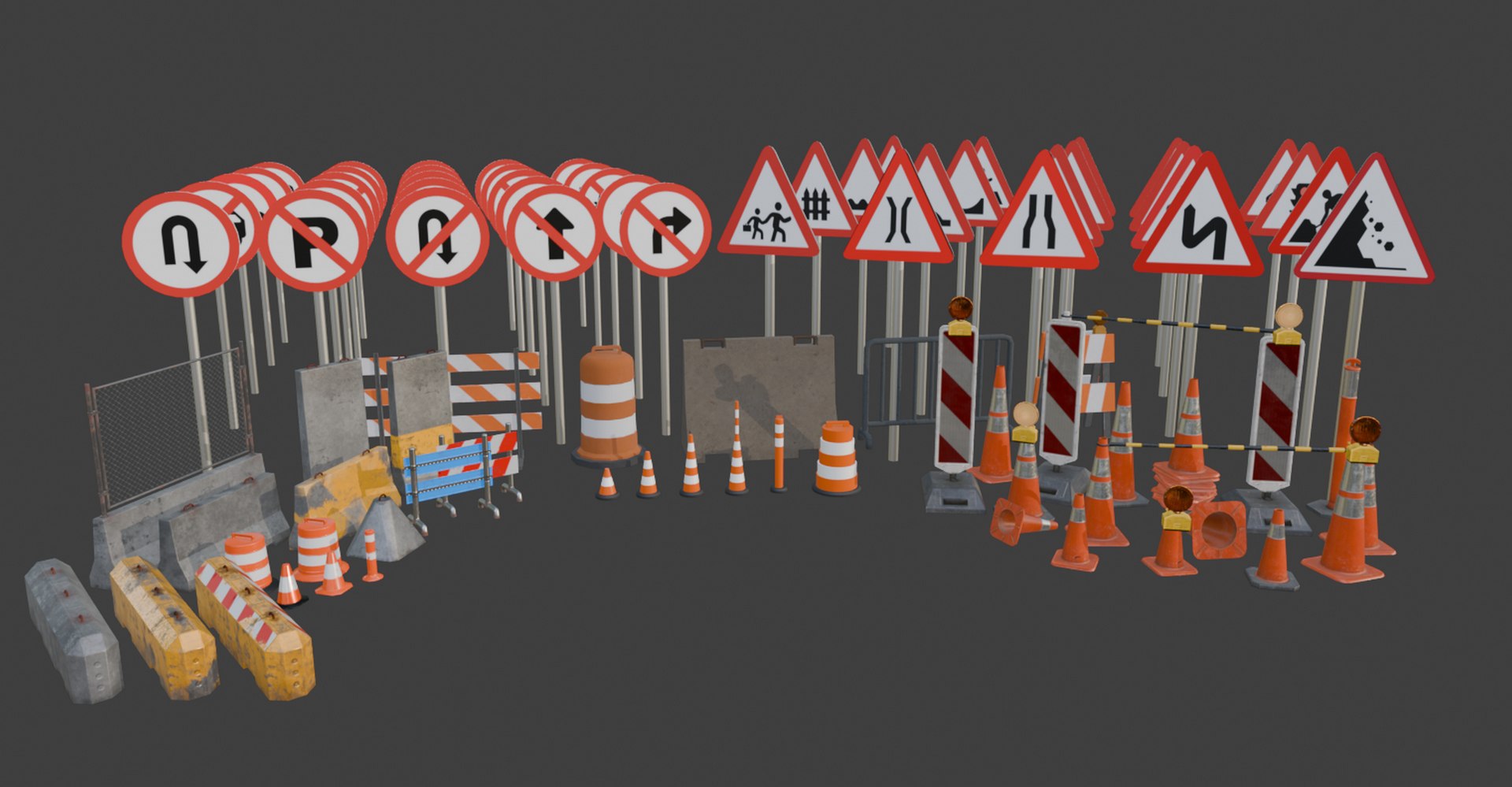 3D Traffic Cones And Warning Signs - TurboSquid 2521095