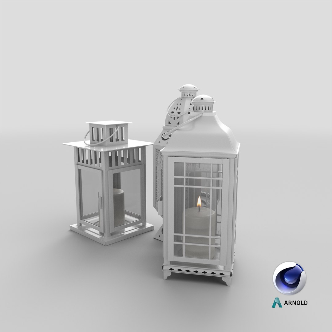 Three White Candle Lanterns Model - TurboSquid 1973564