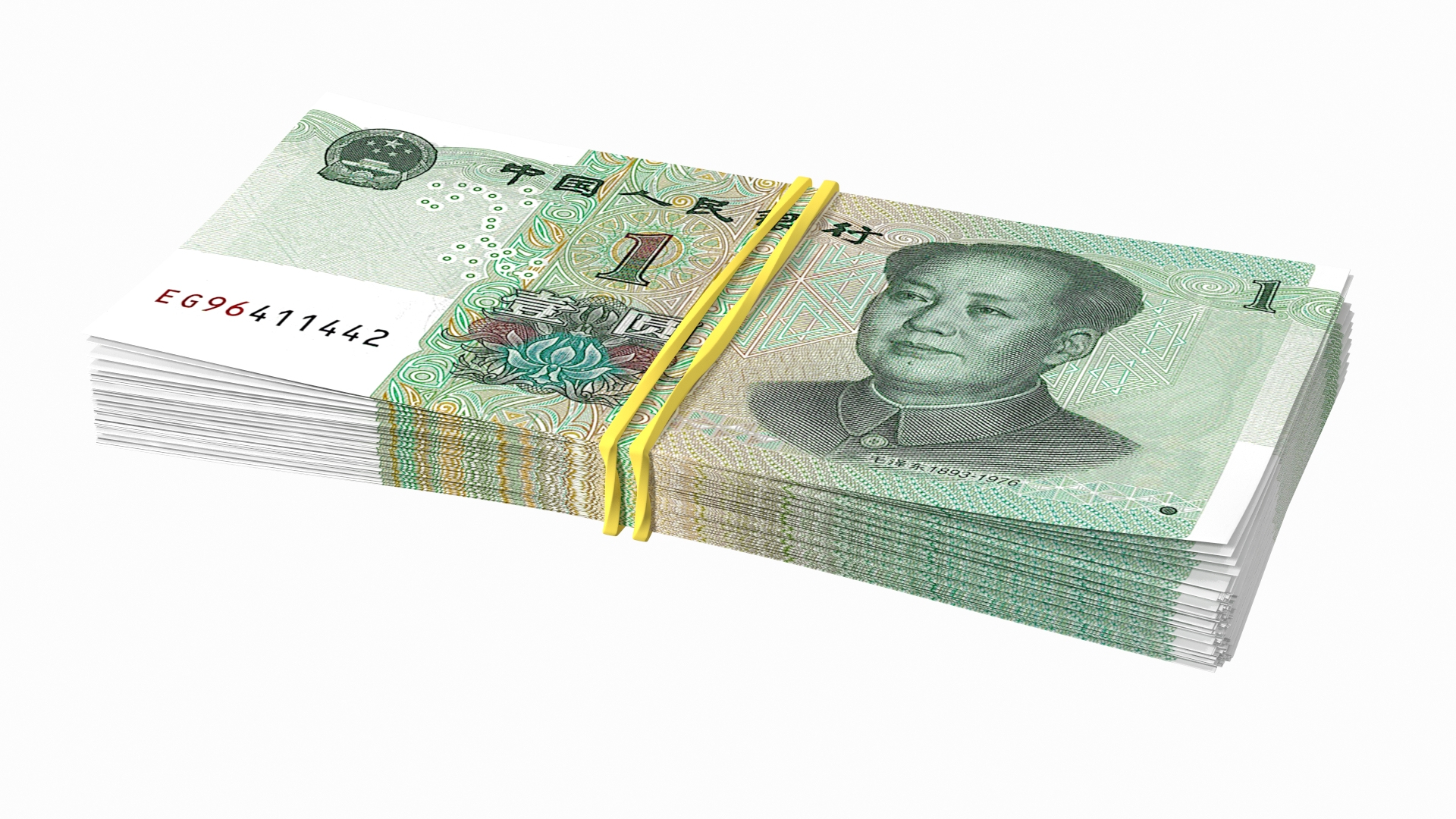 3D Stack Of Chinese 1 Yuan 2019 Bills With Rubber Band Model ...