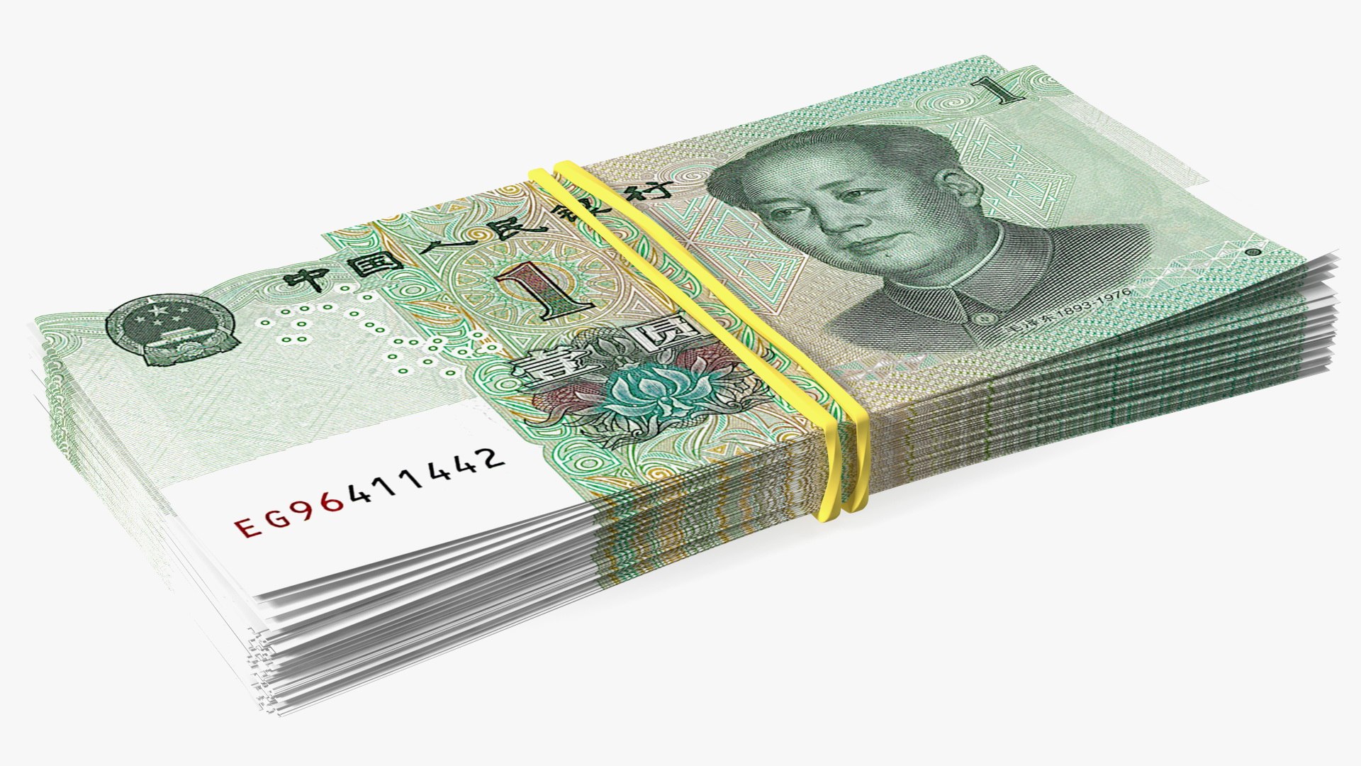 3D Stack of Chinese 1 Yuan 2019 Bills with Rubber Band model ...