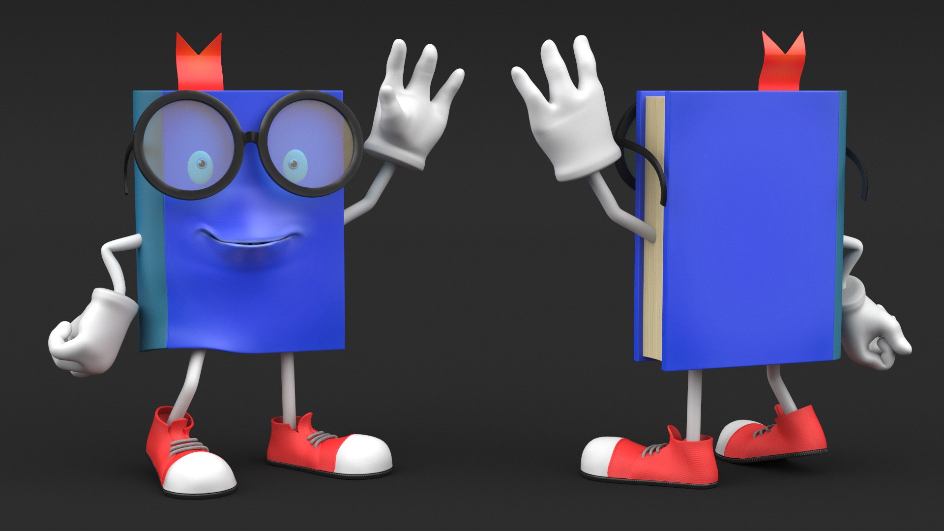 3D Model Blue Textbook Character Waving Pose - TurboSquid 2128824