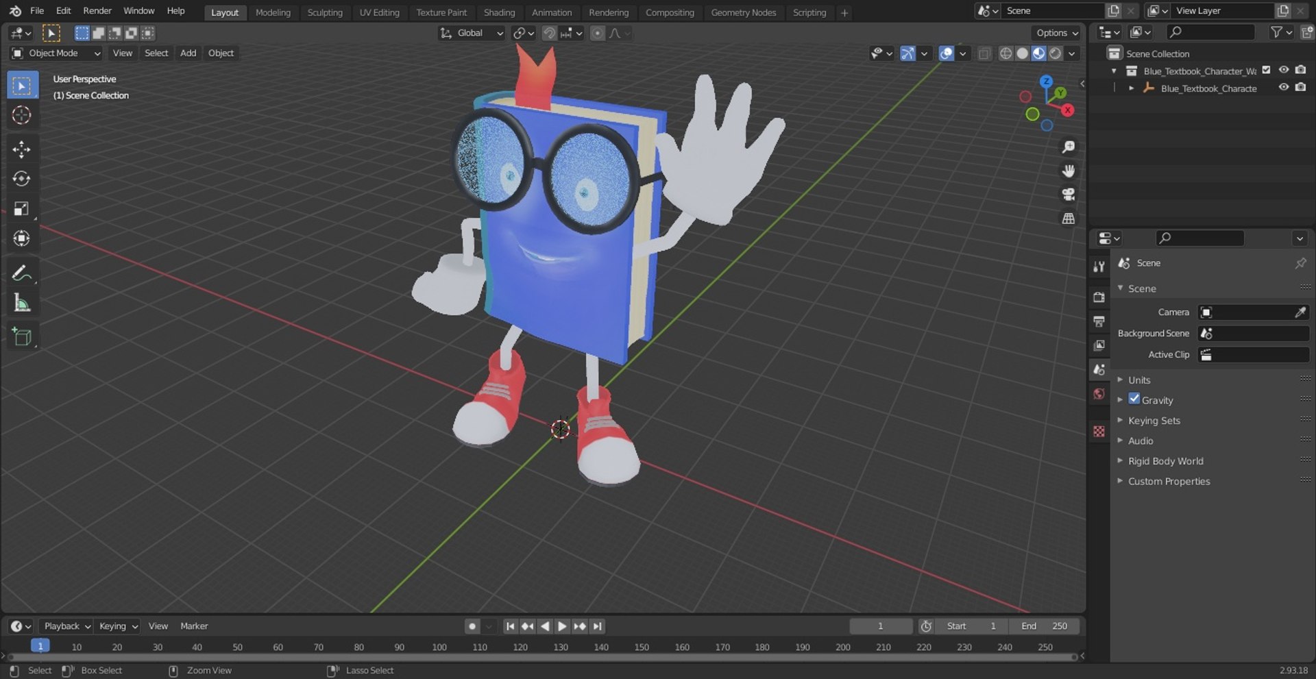 3D Model Blue Textbook Character Waving Pose - TurboSquid 2128824