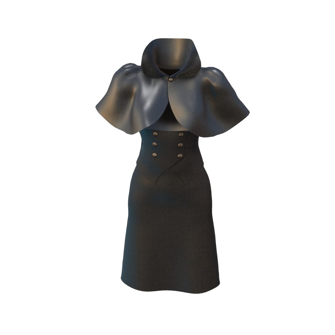 Standing Collar Bolero Cloak Strapless Dress 3D Model Low Poly 3D Model ...